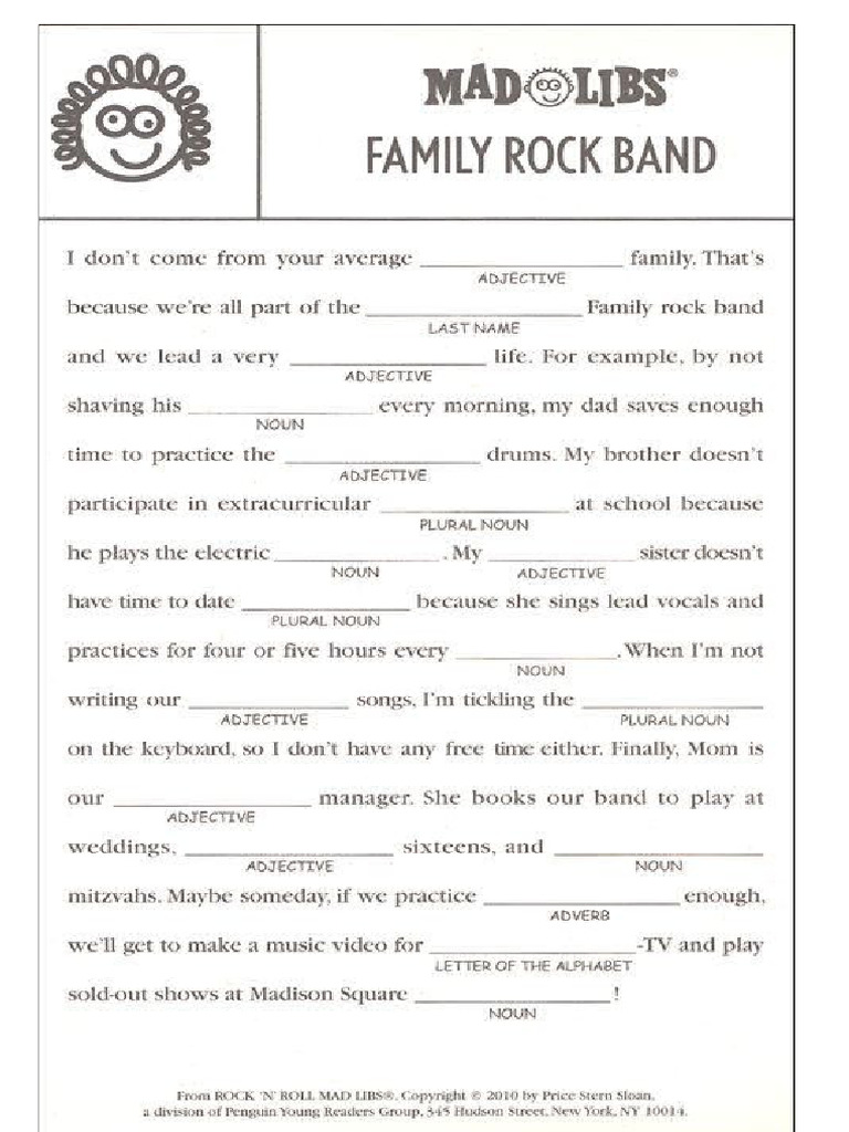 MADLIB Family Rock Band | PDF