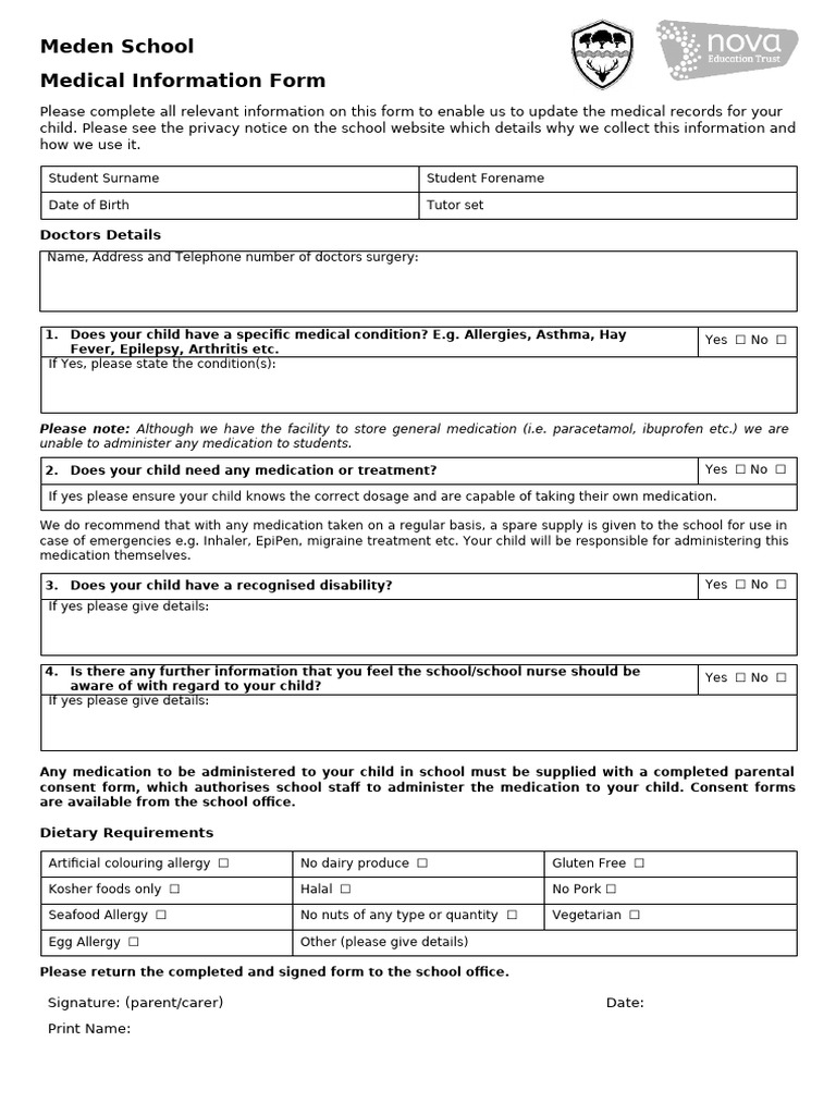Medical Information Form Website | PDF | Wellness