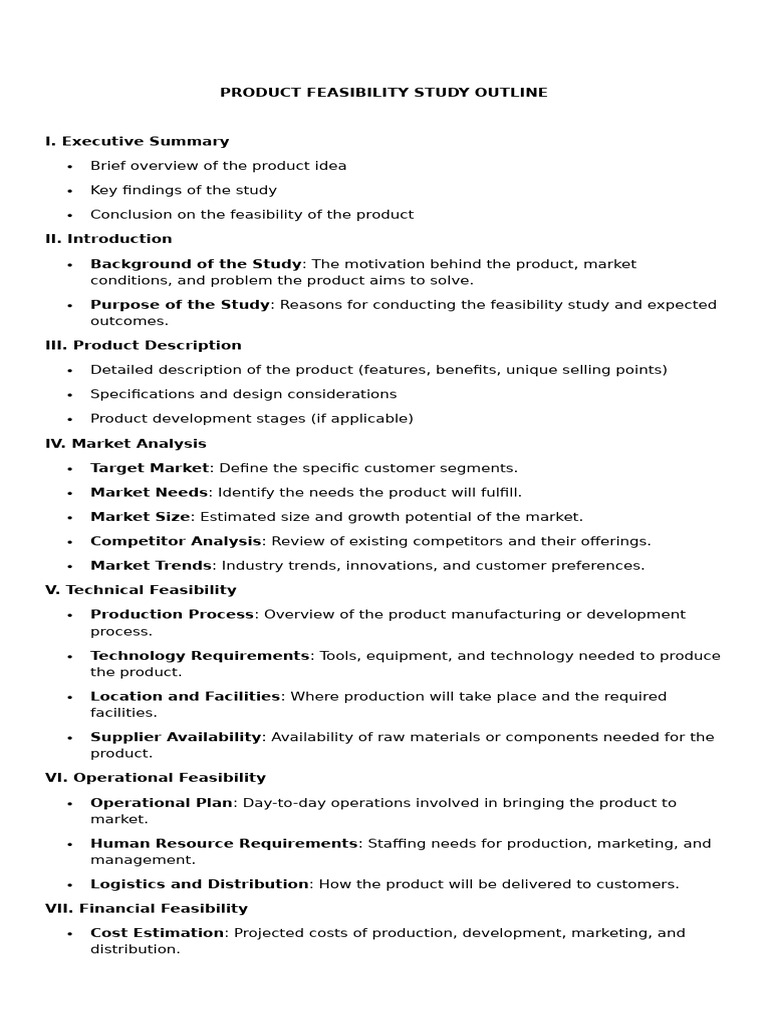 Product Feasibility Study Outline | PDF | Supply Chain | Marketing