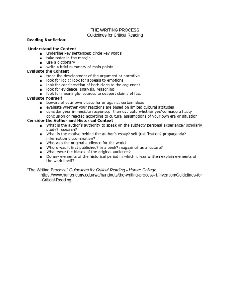 Critical Reading Guidelines | PDF