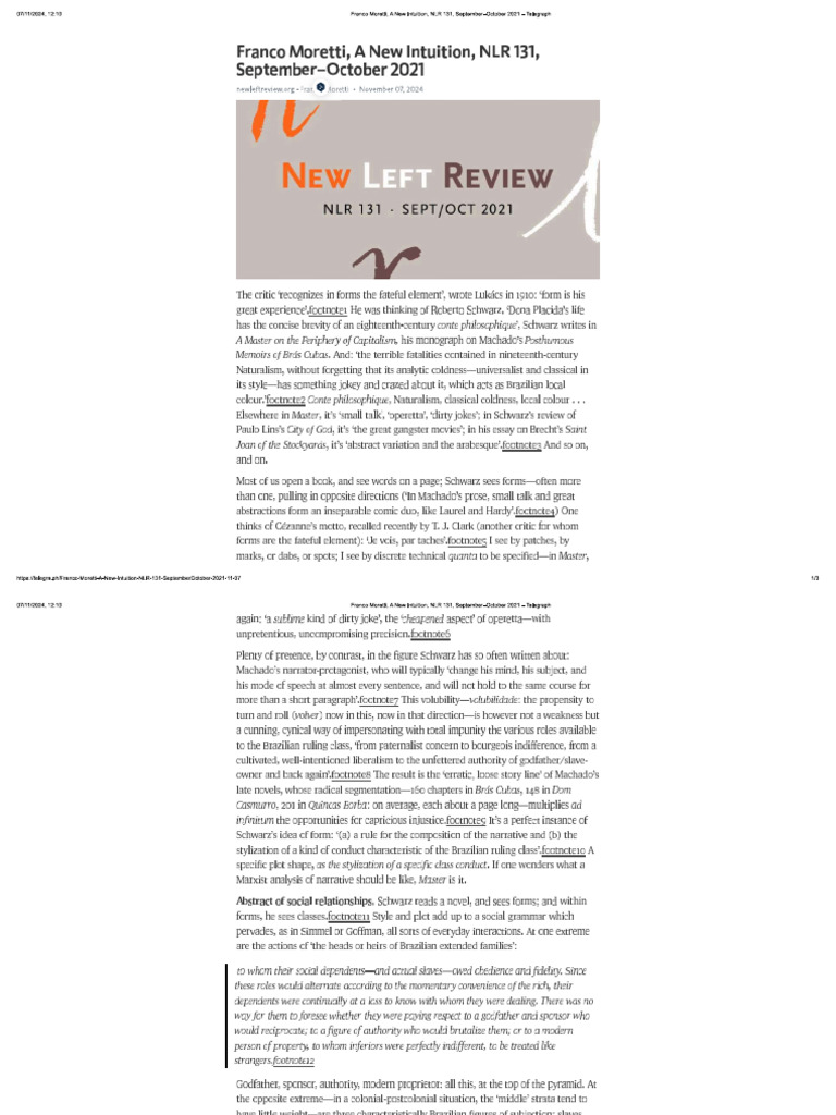 Franco Moretti, A New Intuition, NLR 131, September-October 2021 | PDF