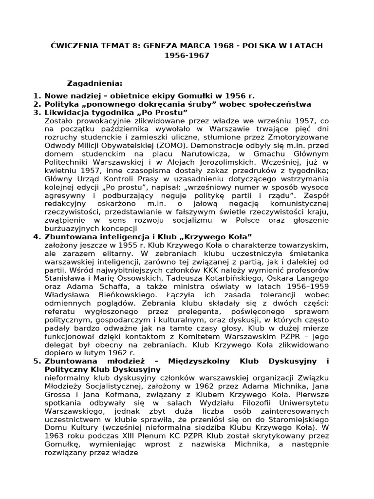 Geneza Marca 1968 - Polska W Latach 1956-1967 | PDF