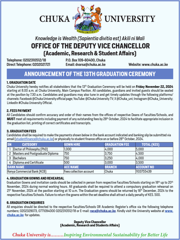 Chuka University 13th Graduation Details | PDF | Academia
