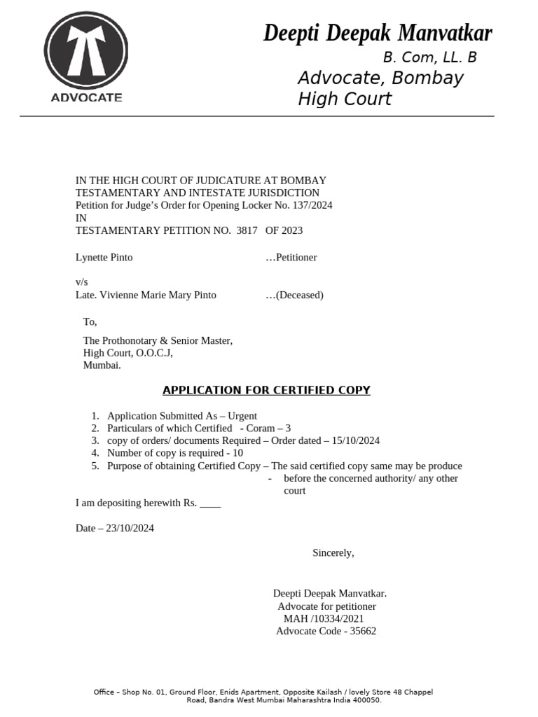 Application For Certify | PDF