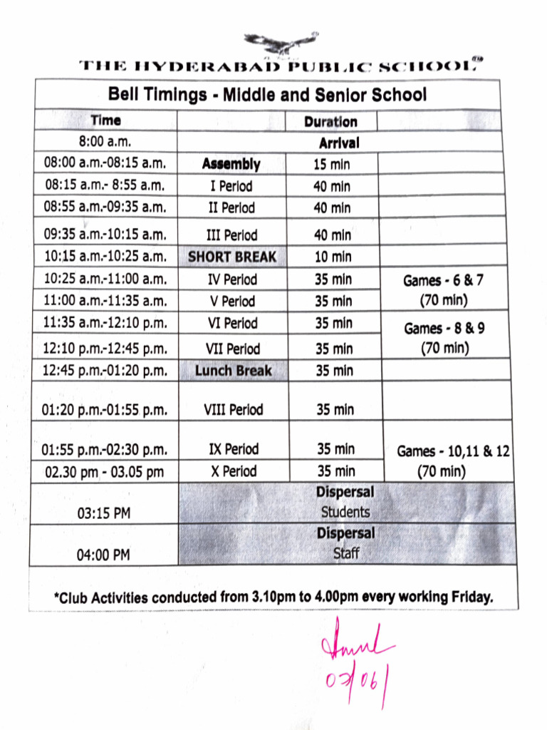 School Bell Schedule for Students | PDF