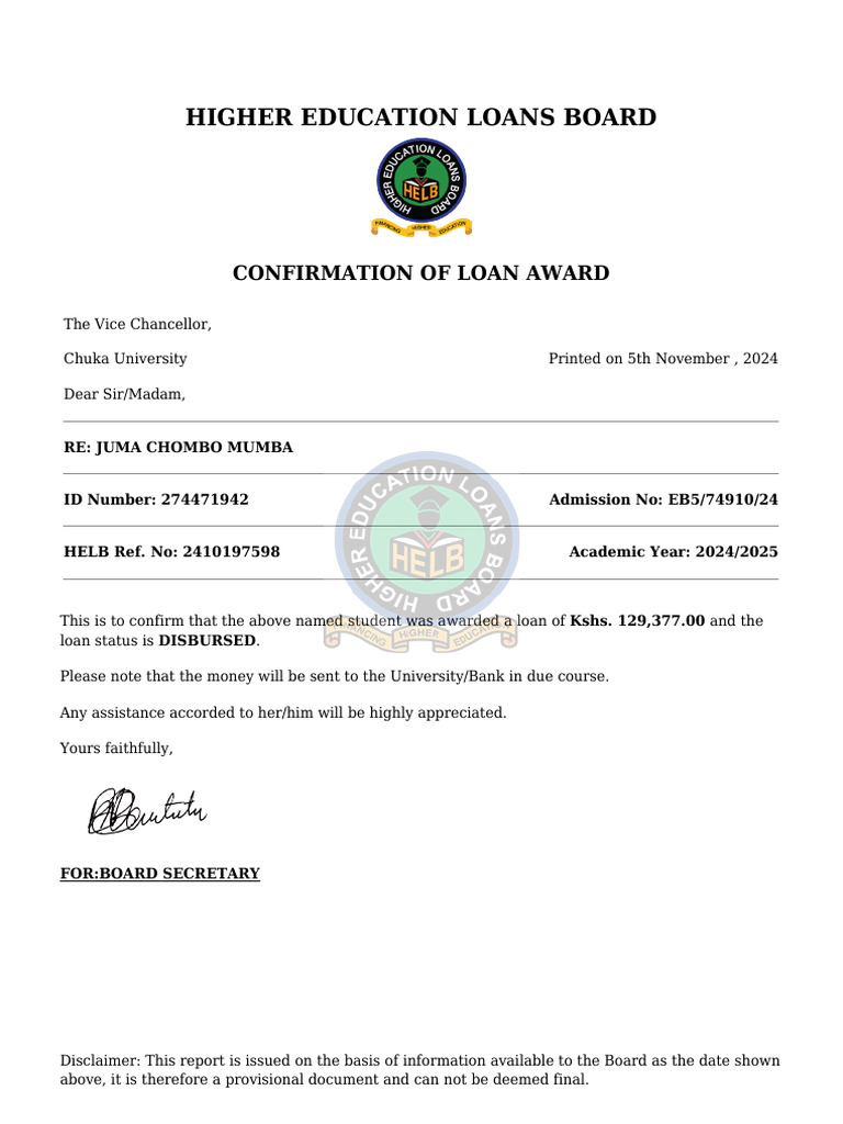 HELB Loan Award | PDF | Career & Growth | Law