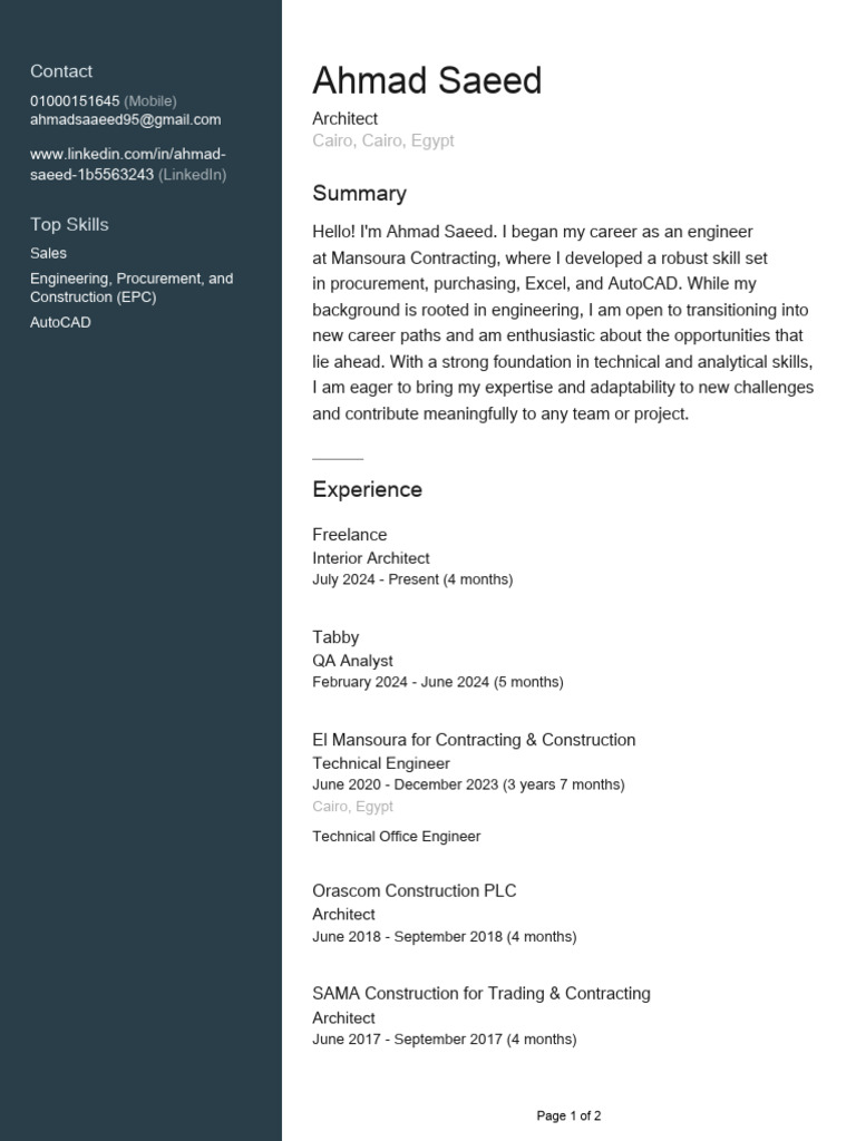 Ahmad Saeed - Architect & Engineer Profile | PDF