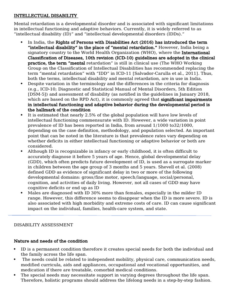 Paper 3 Unit 7 INTELLECTUAL DISABILITY | PDF | Intellectual Disability ...