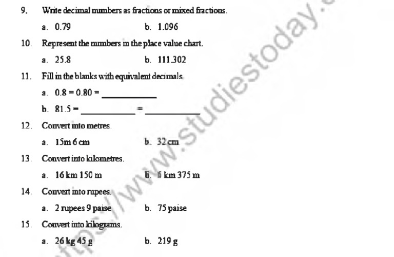 CBSE Class 4 Maths Decimals Question Bank 3 | PDF