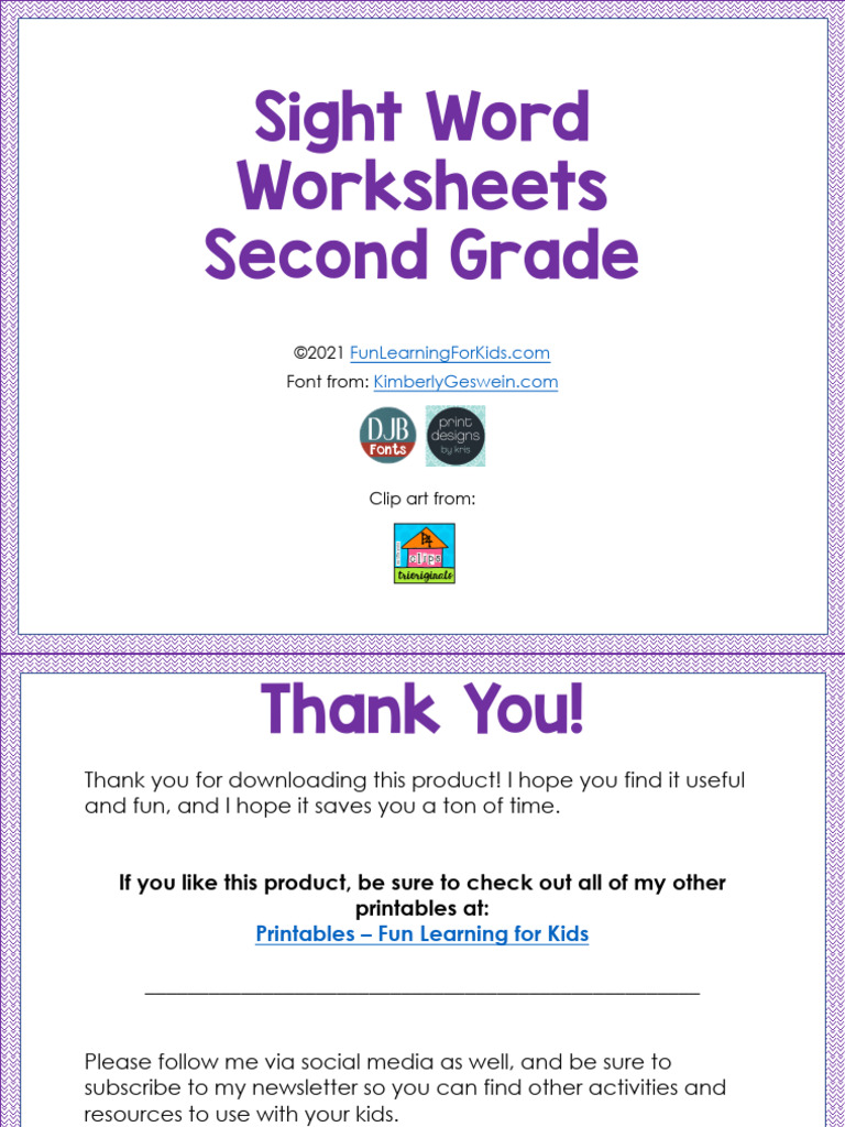Second Grade Sight Word Worksheets | PDF