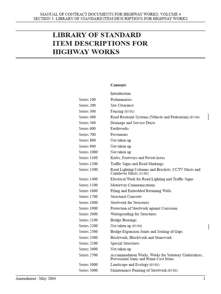 Library of Standard Item Descriptions For Highway Works - May 2009 ...