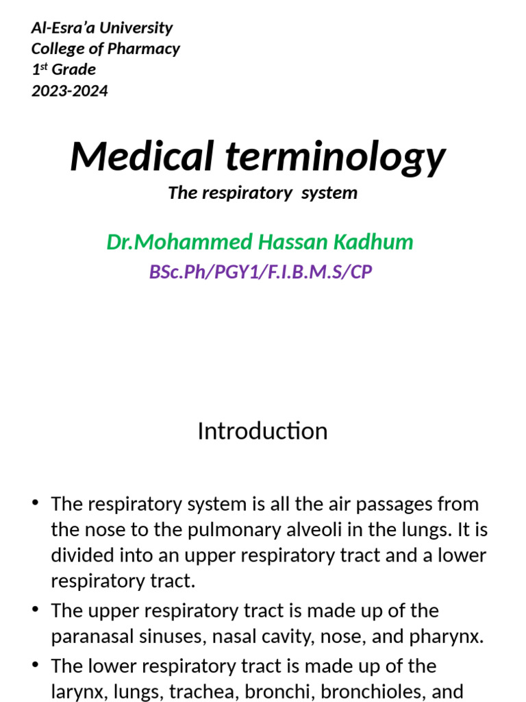 Respiratory System Terminology Guide | PDF | Respiratory Tract | Lung