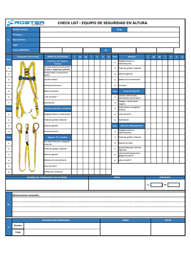 Check List - Equipo de Seguridad en Altura | PDF | Materiales