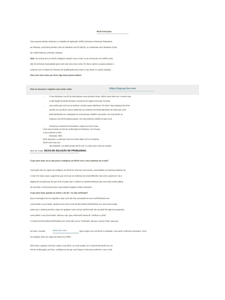 Instruções para Criar WLID | PDF | Microsoft | Microsoft Windows