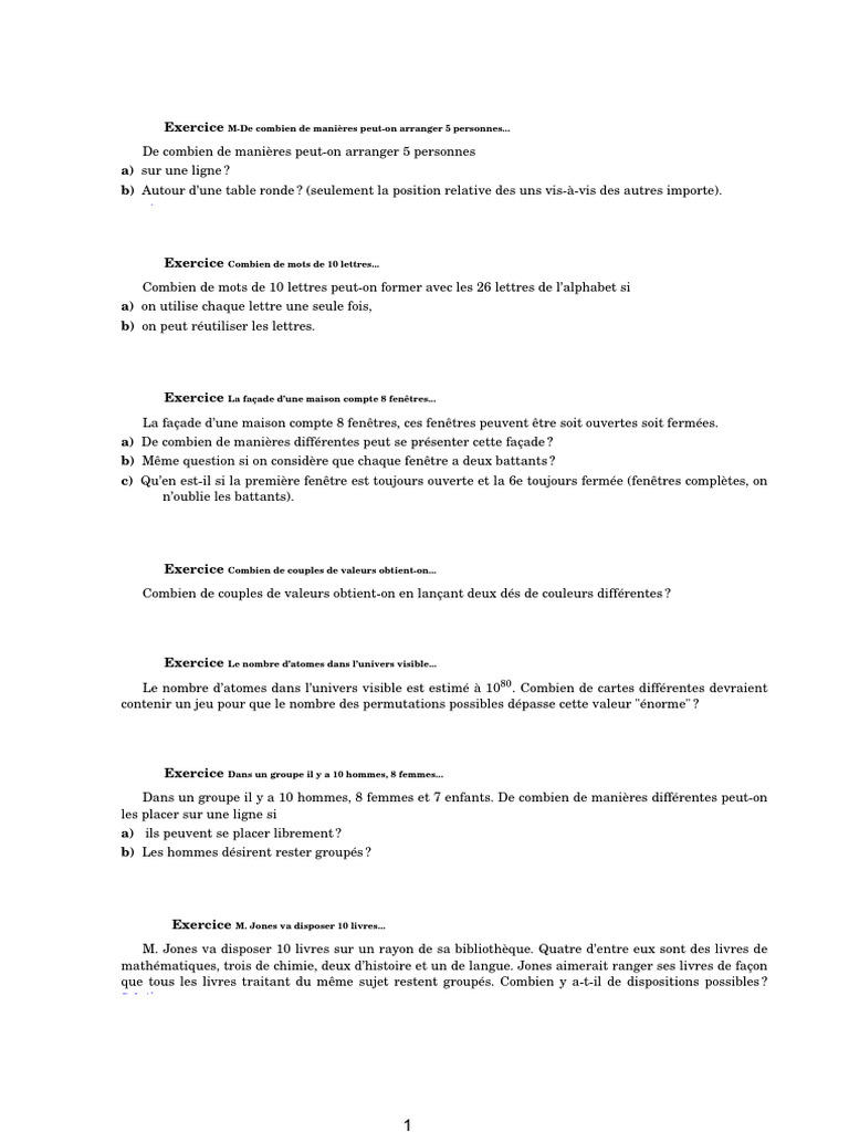Fiche 1 | PDF | Combinatoire | Bridge