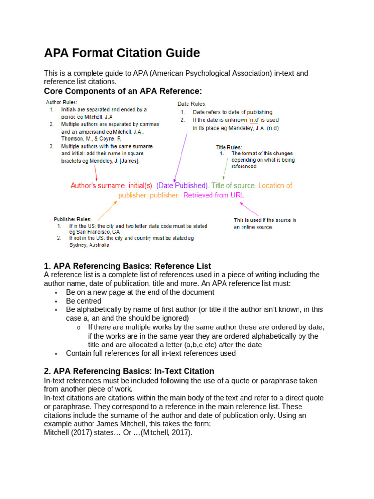 APA Format Citation Guide | PDF | Citation | Apa Style