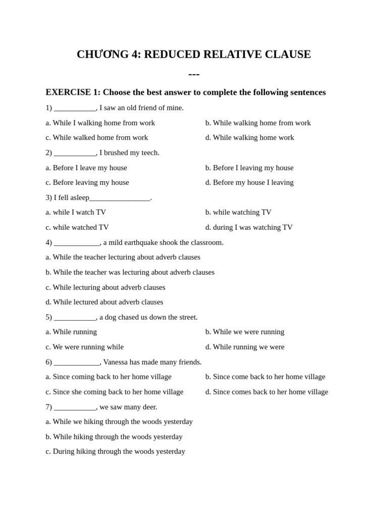 Chương 4 - Reduced Relative Clause | PDF