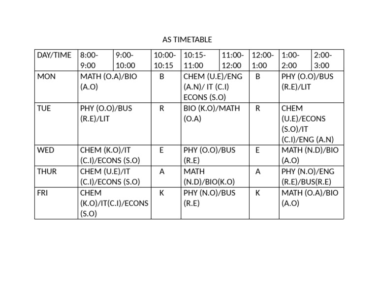 Weekly School Class Timetable | PDF