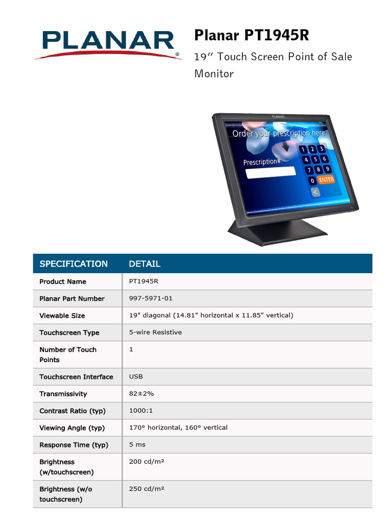 Planar PT1945R | PDF | Hdmi | Computer Monitor