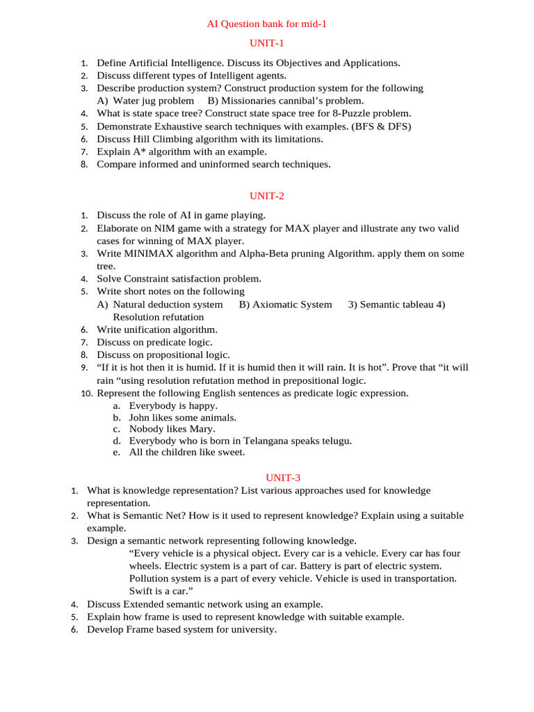 AI Subjective Objective For Mid1 | PDF | First Order Logic | Artificial Intelligence