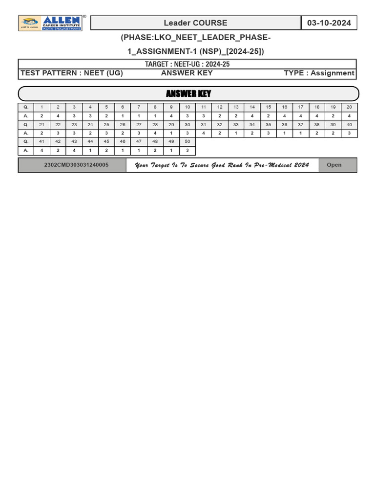 2302CMD303031240005-NEET Leader NSP Assignment-1 Key | PDF