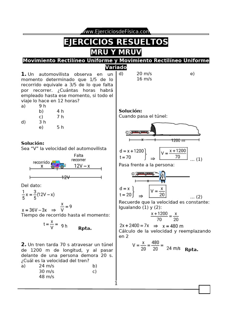MRU y MRUV Ejercicios Resueltos | PDF | Velocidad