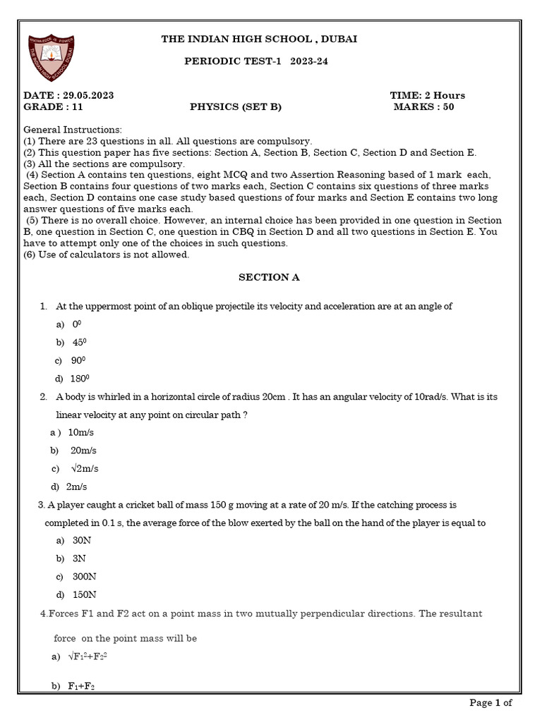 QP G11 Phy PT1 2023 | PDF | Acceleration | Momentum