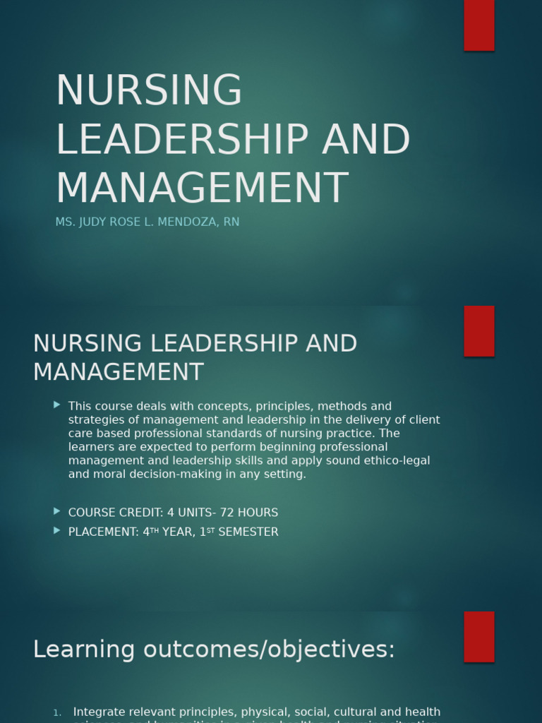 Lesson 1 Leadership and Management | PDF | Leadership ...
