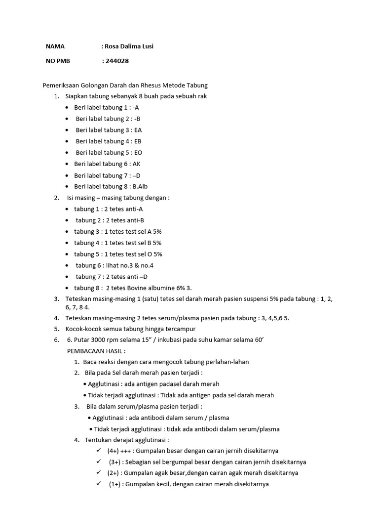 Pemeriksaan Golongan Darah Metode Tube | PDF | Kesehatan Holistik
