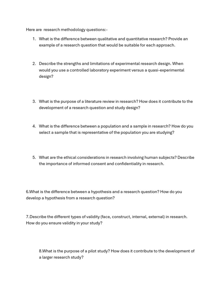 Research Methodology Important Questions | PDF