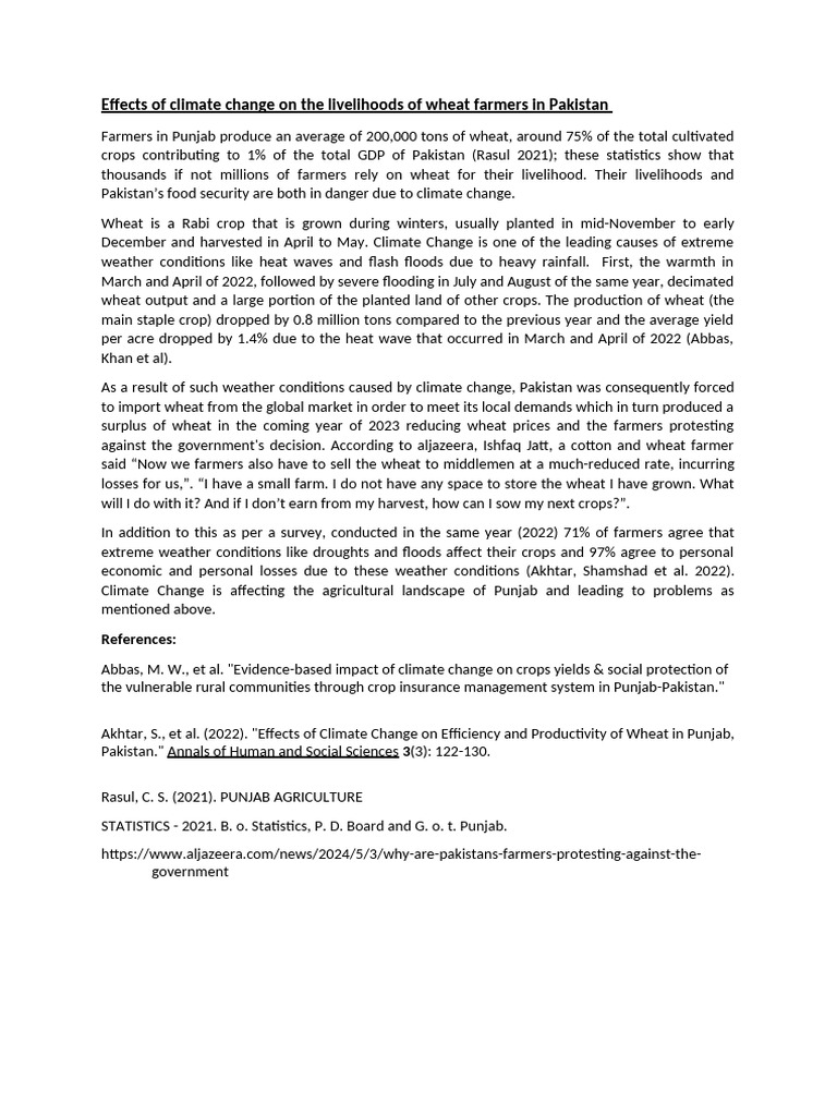 Effects of Climate Change On The Livelihoods of Wheat Farmers in Pakistan | PDF | Wheat ...