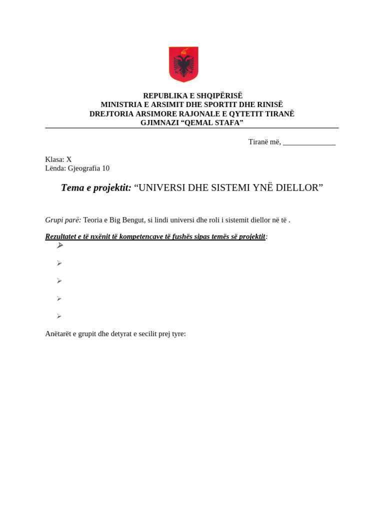 Plan Projekti Gjeografi 10, Ora e Pare | PDF