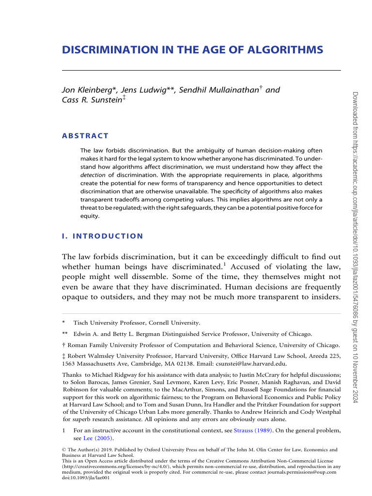 3.F.E.3. Discrimination in The Age of Algorithms by Jon Et. Al. For Oxford (2022) | PDF ...
