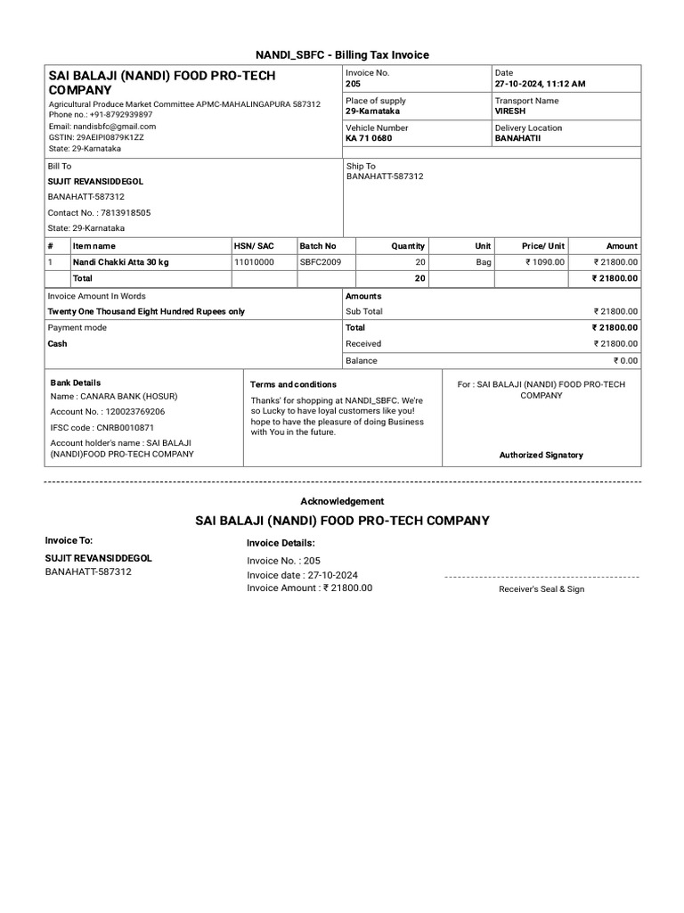 Wheat flour invoice | PDF | Invoice | Payments