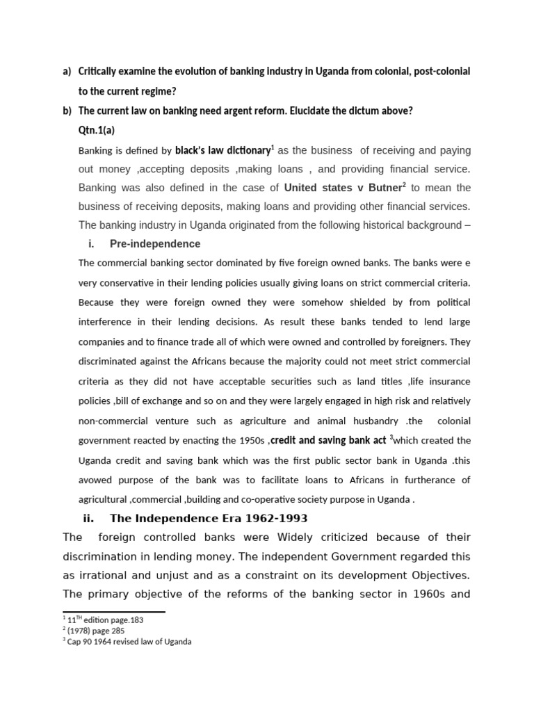 Critically Examine The Evolution of Banking Industry in Uganda From Colonial | PDF | Banks | Banking