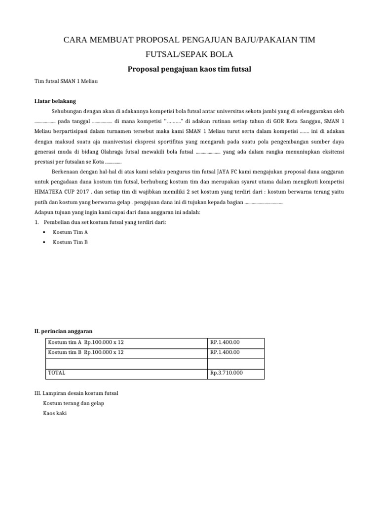 Proposal Pengajuan Kaos Tim Futsal | PDF