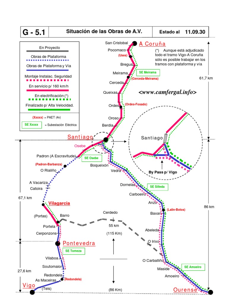 Mapa de La Línea de Alta Velocidad de Galicia | PDF | Infraestructura ...