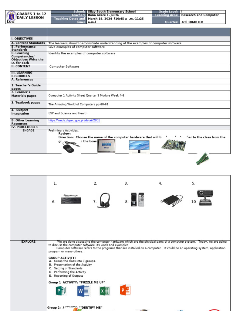 5 Es LESSON PLAN IN RESEARCH COMPUTER 1 | PDF | Software | Computing