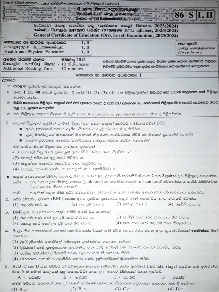 OL Health Past Paper and Answers | PDF