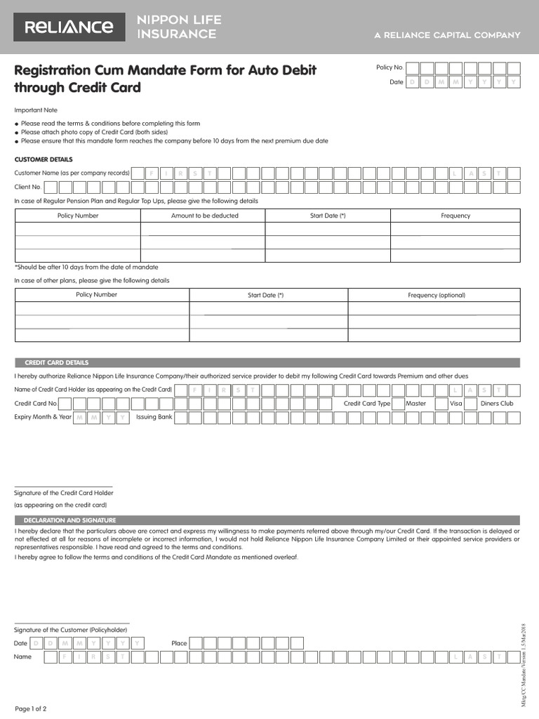 Credit Card Mandate | PDF | Credit Card | Insurance