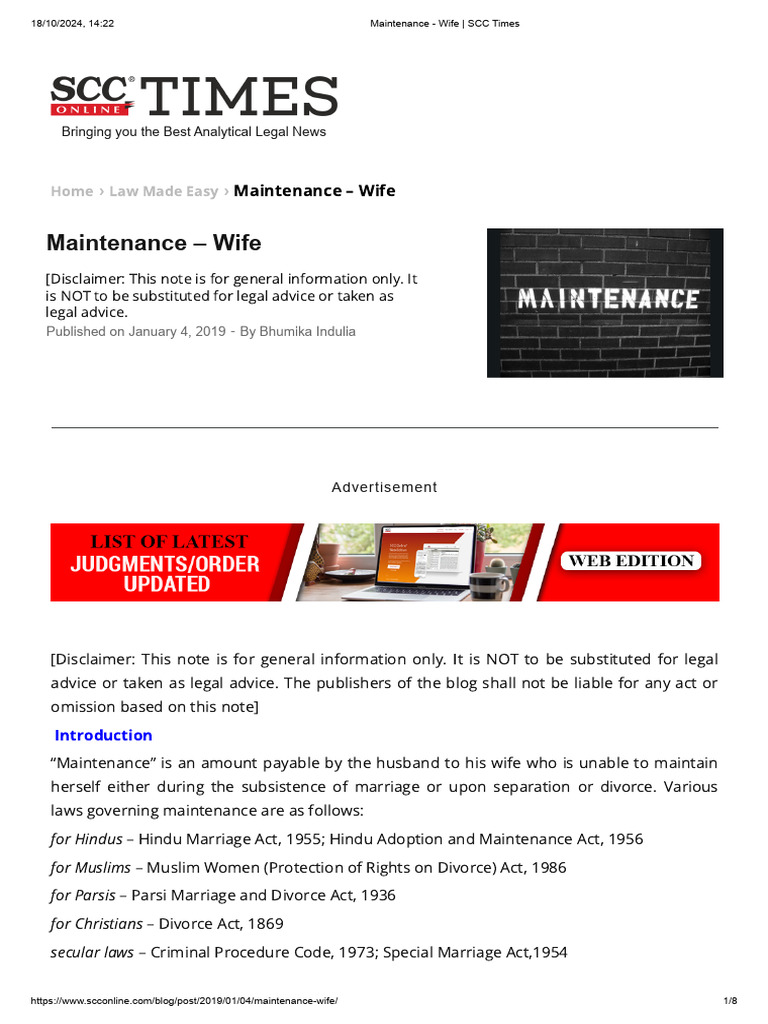 Maintenance - Wife - SCC Times | PDF | Husband | Marriage