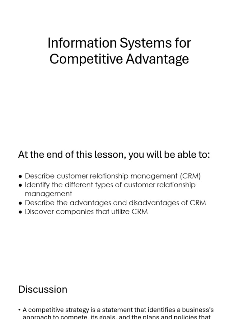 Information Systems For Competitive Advantage | PDF | Strategic ...