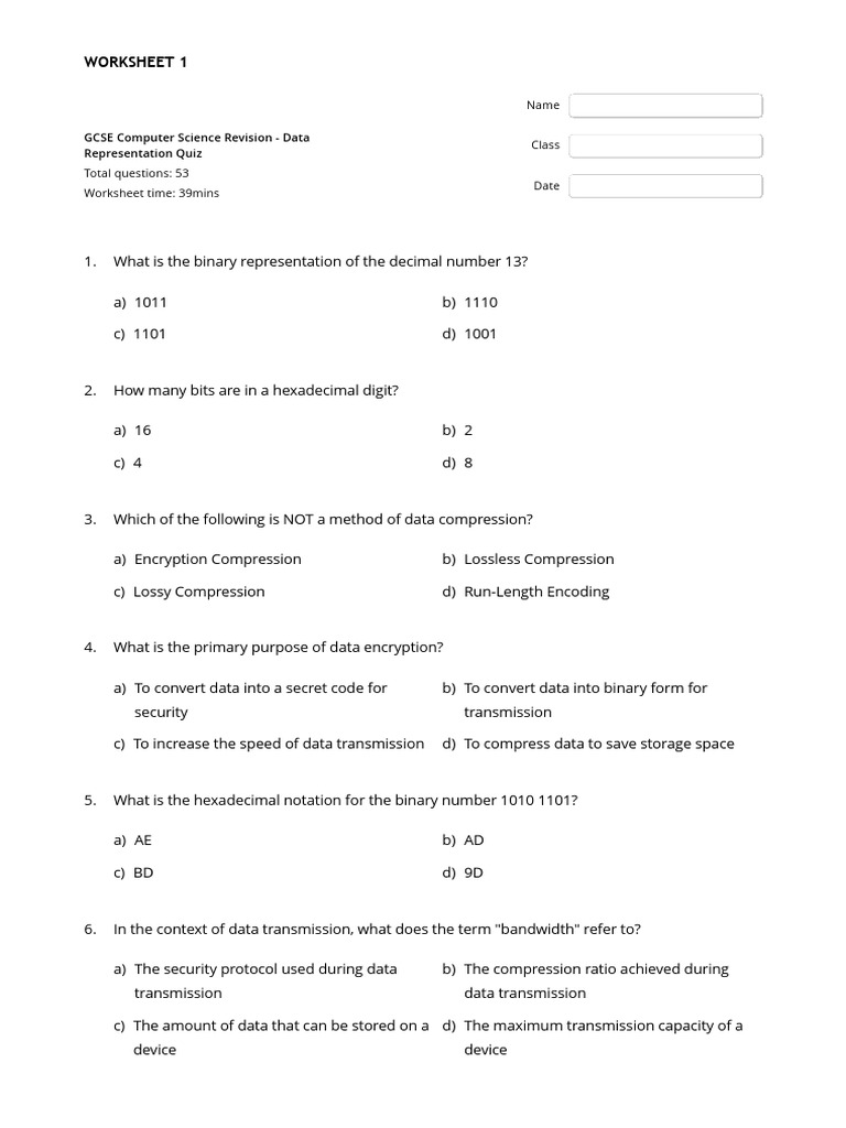 Data Representation Assessment | PDF | Data Compression | Pixel