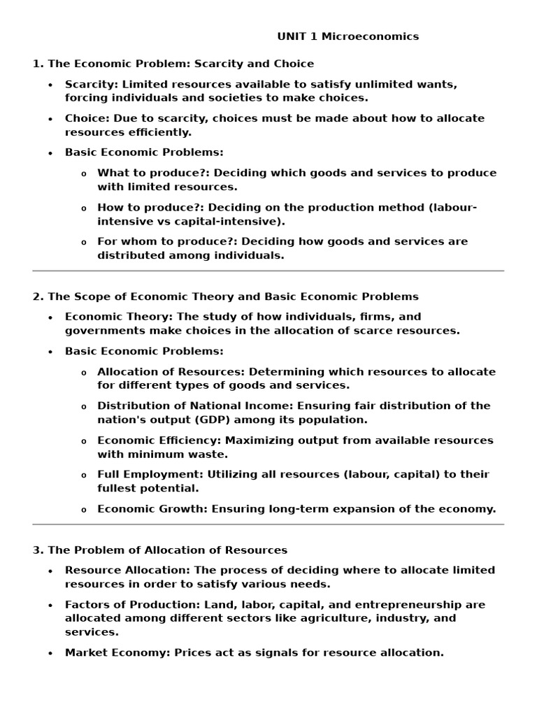Unit 1 Microeconomics Pdf Economics Labour Economics