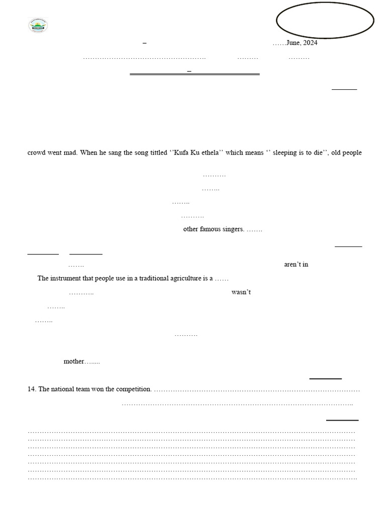 Test One - Ninth Classes | PDF