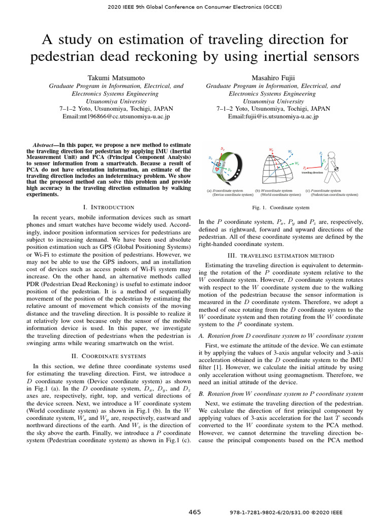 A Study On Estimation of Traveling Direction For Pedestrian Dead Reckoning by Using Inertial ...