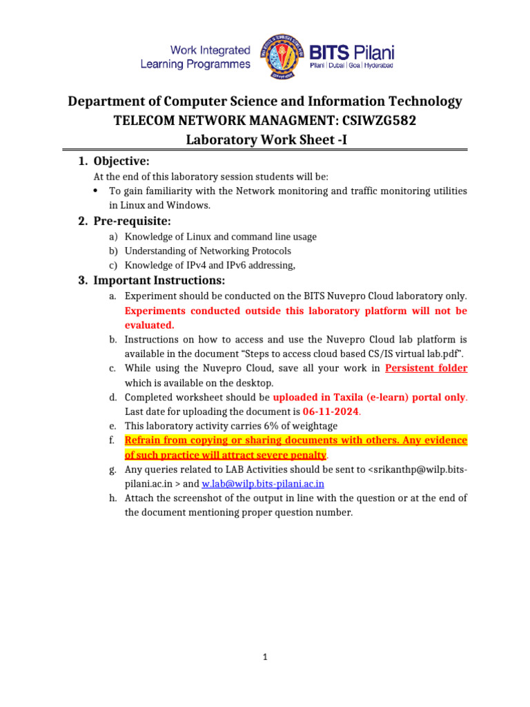 Lab Worksheet 1 For TNM Course | PDF | Internet Standards | Computer Networking