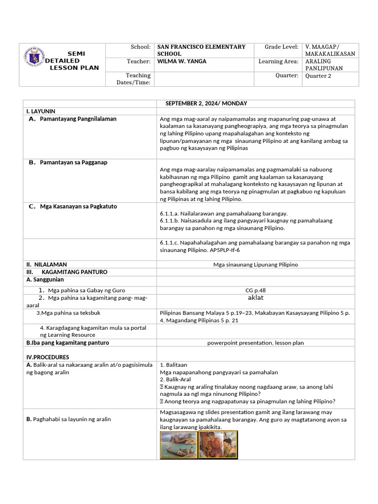 Wilma W. Yanga: Semi Detailed Lesson Plan | PDF