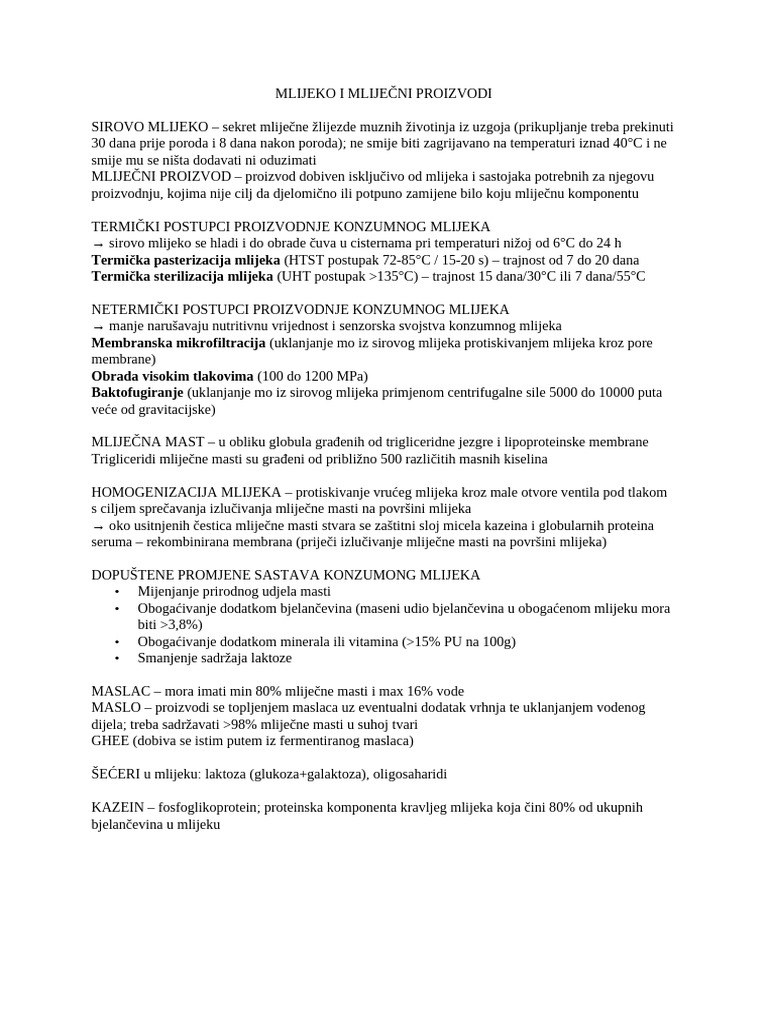 Prehrambene Tehnologije Bilješke | PDF