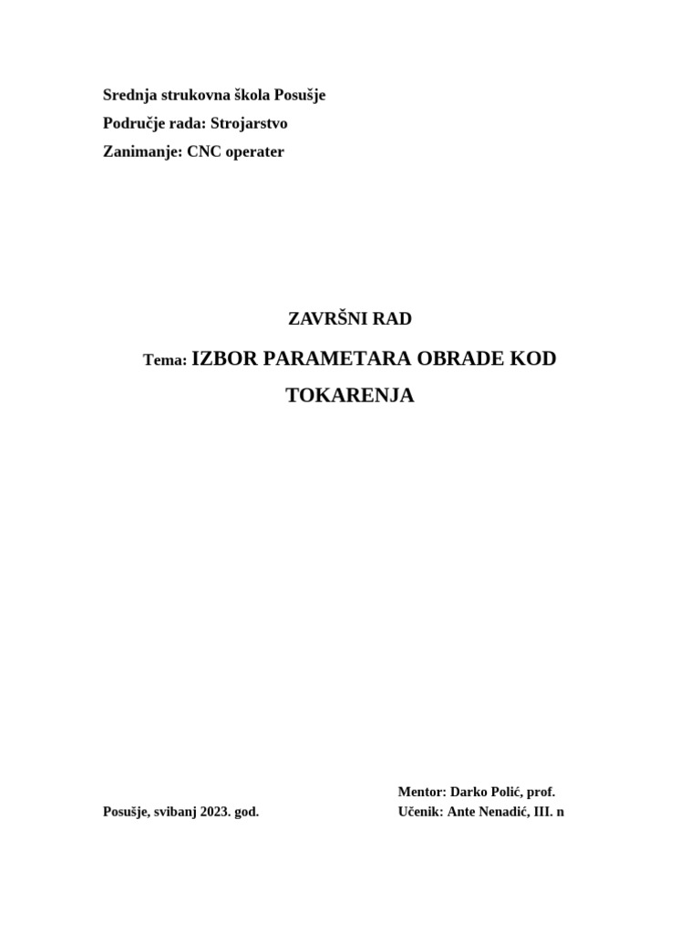 Izbor Parametara Obrade Kod Tokarenja | PDF